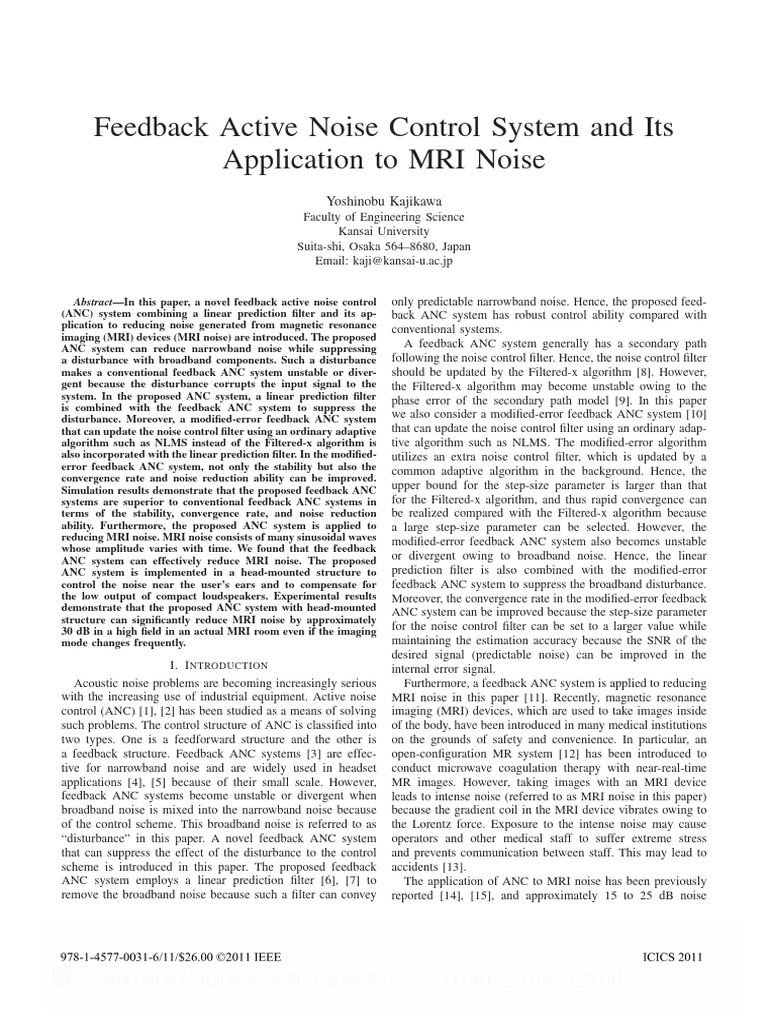 Feedback Active Noise Control System and Its | PDF