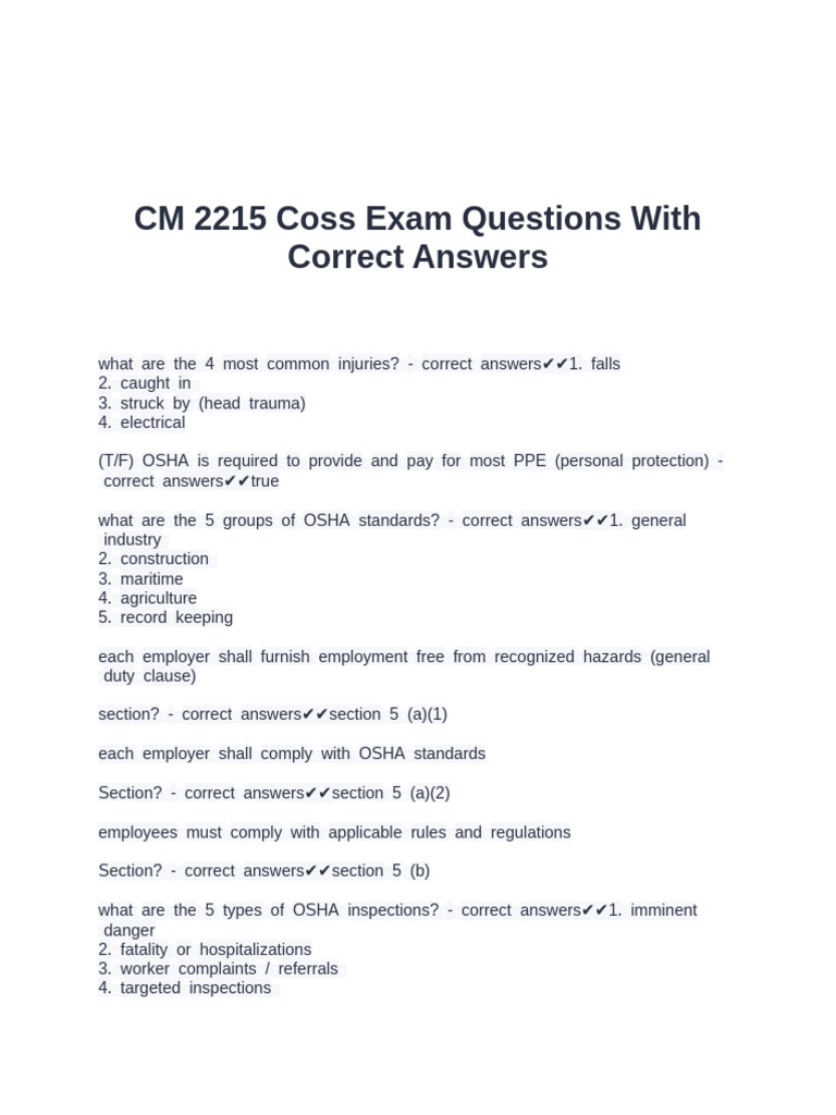 CM 2215 Coss Exam Questions With Correct Answers | PDF