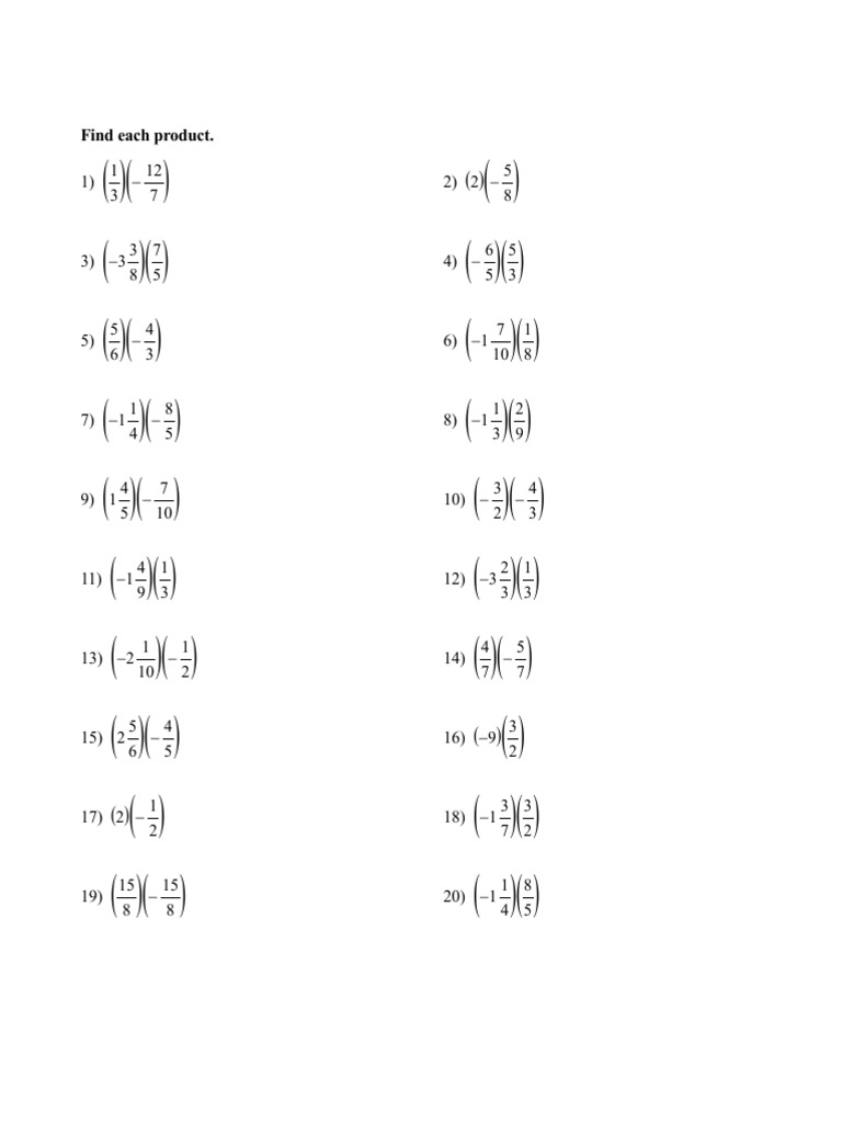 Multiplication of Fractions and Mixed Numbers HW | PDF
