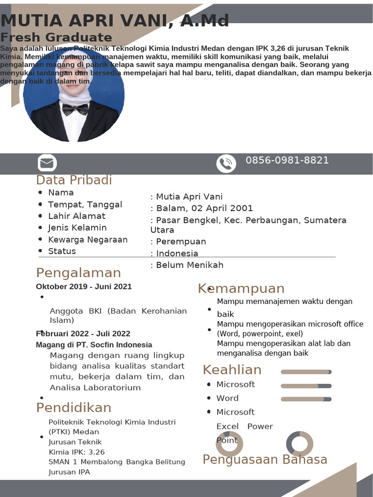 CV KERJA TERBARU - MUTIA APRI VANI, A.Md | PDF