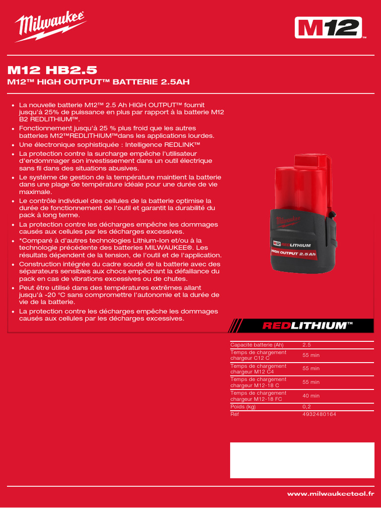M12™ High Output™ Batterie 2.5ah | PDF