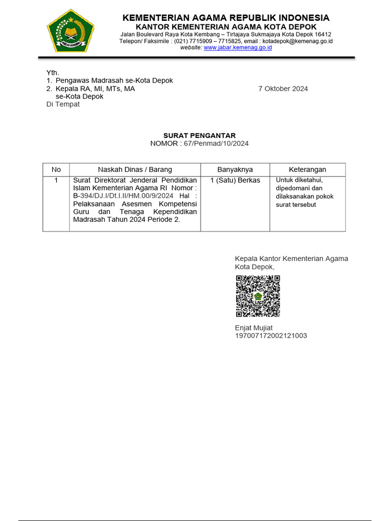 Panduan AKGTK Madrasah 2024 Kota Depok | PDF