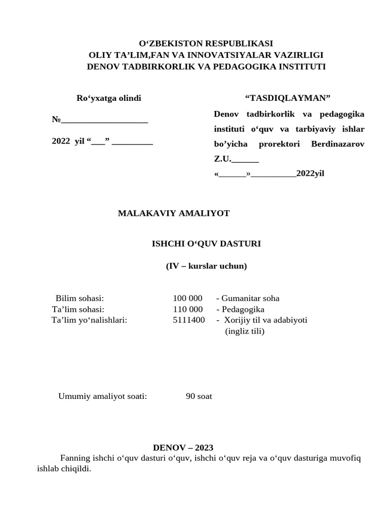 406 Malakaviy Amaliyot 2023 | PDF