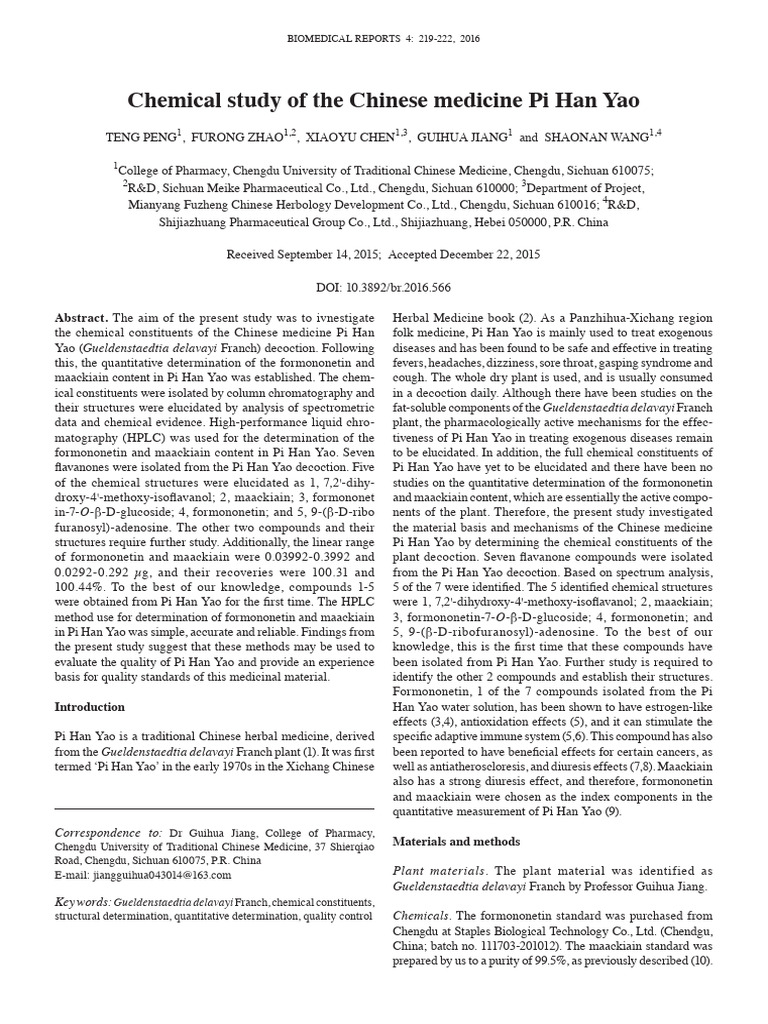Chemical Study of The Chinese Medicine Pi Han Yao | PDF