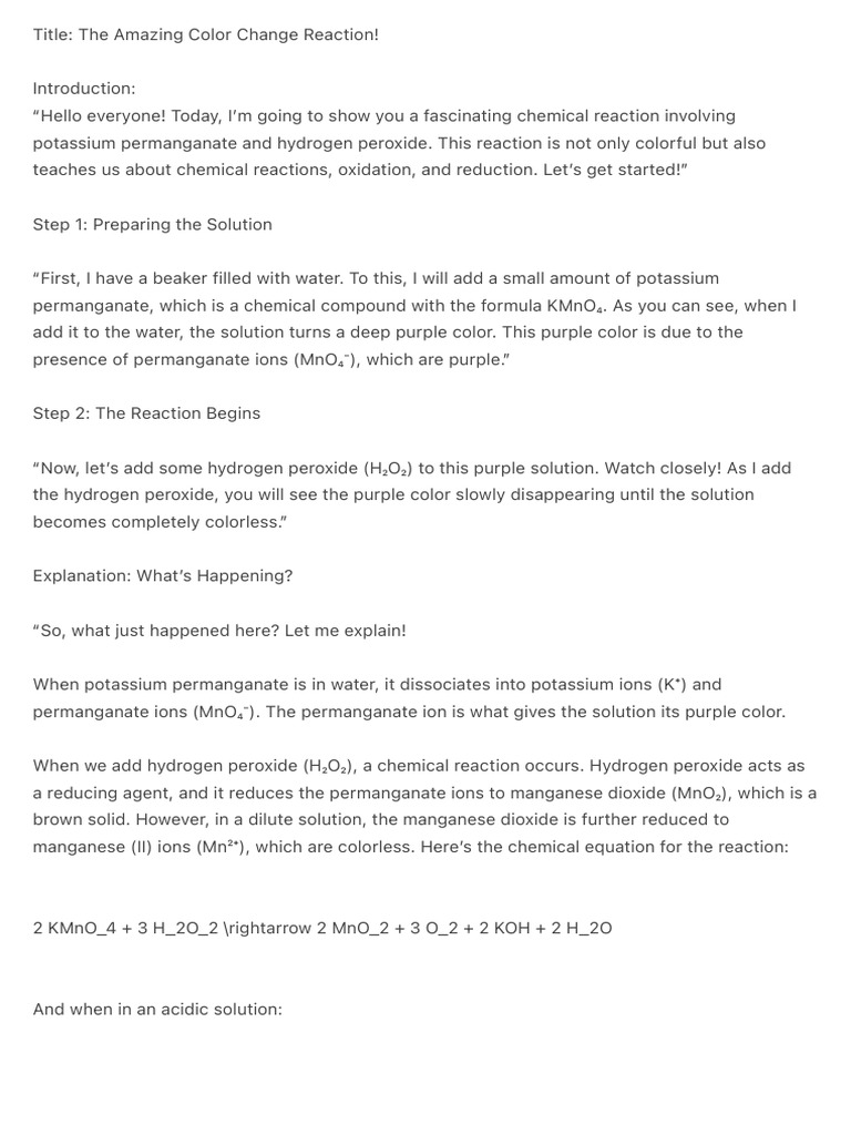 Title The Amazing Color Change Reaction! | PDF