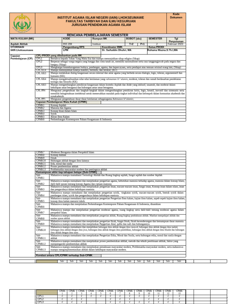 Rps Akidah Akhlak Bki Unit 1 | PDF