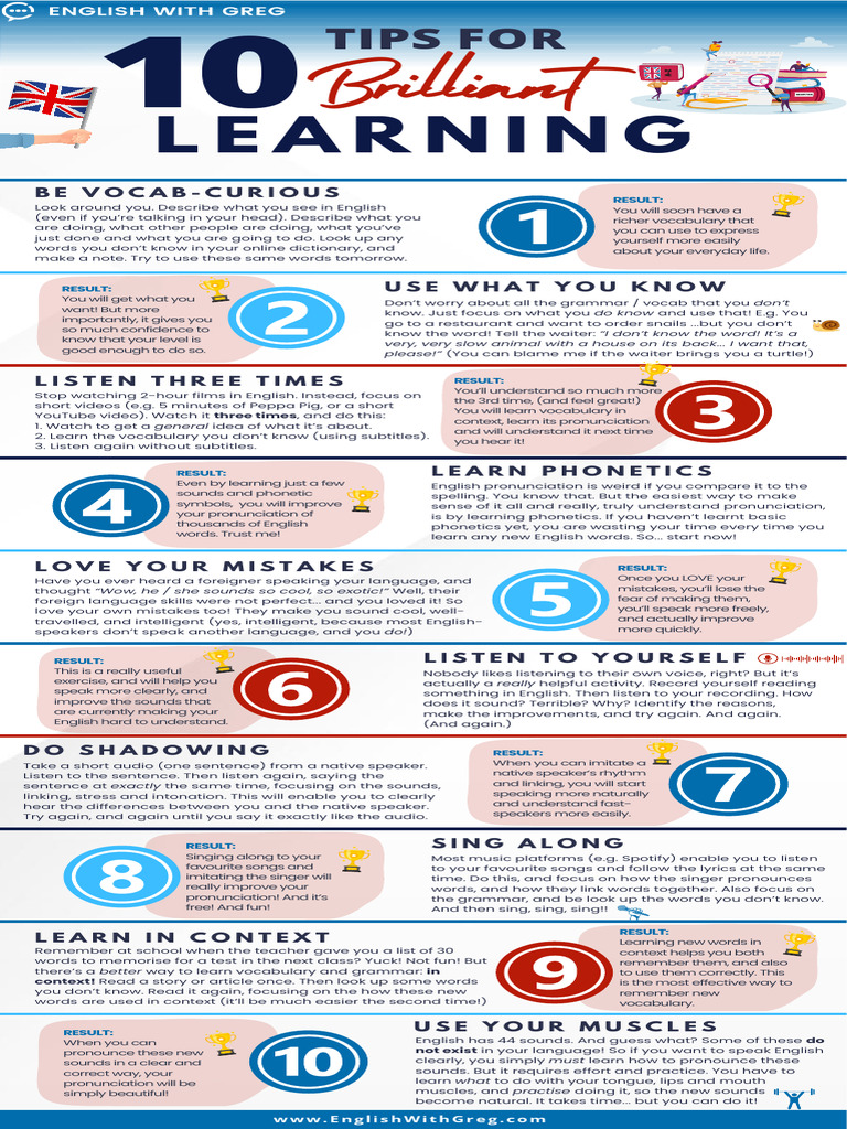 00) Top 10 Tips To Learn Brilliant English! | PDF