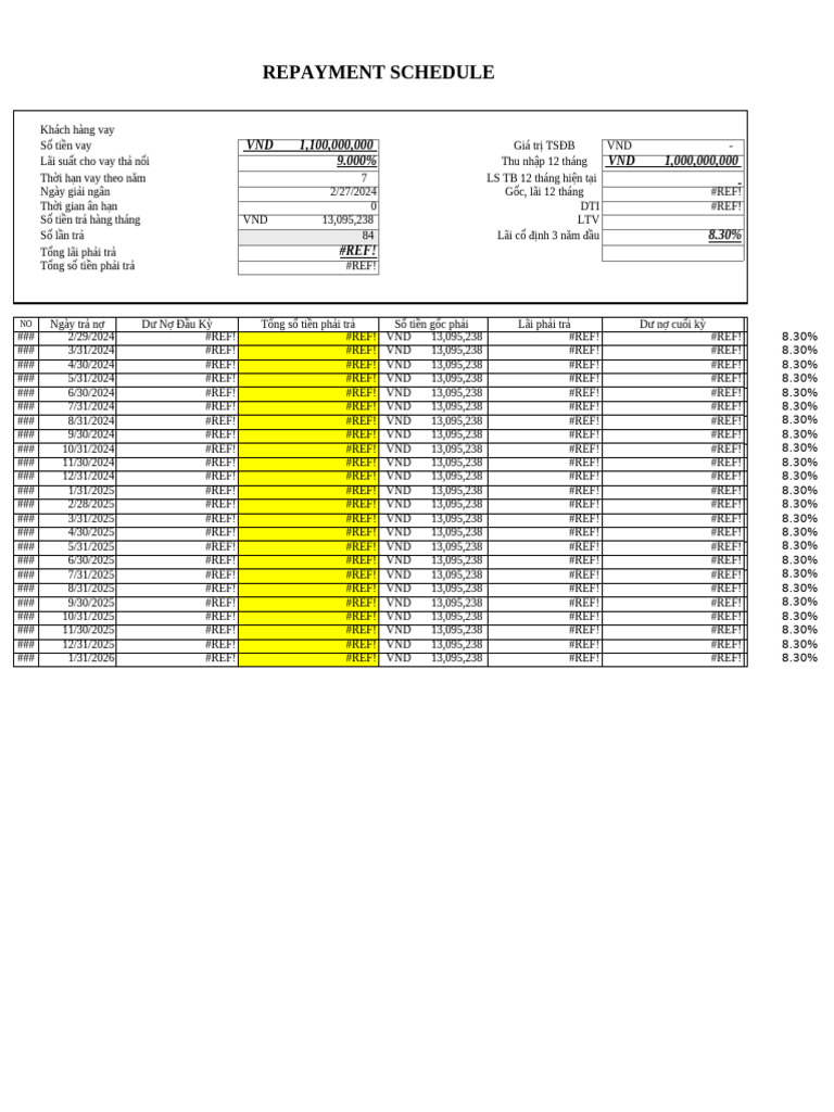 Bảng Tính Khoản Vay - 400 TR Nam Fix 3y 2 | PDF