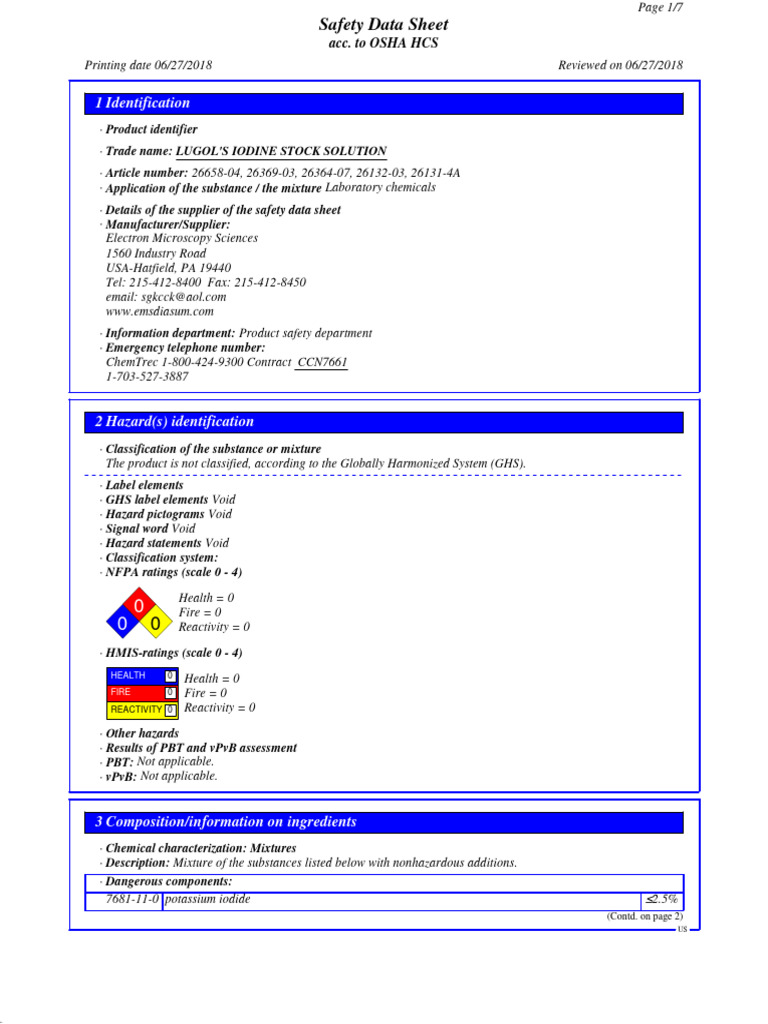MSDS Lugol Iodine | PDF