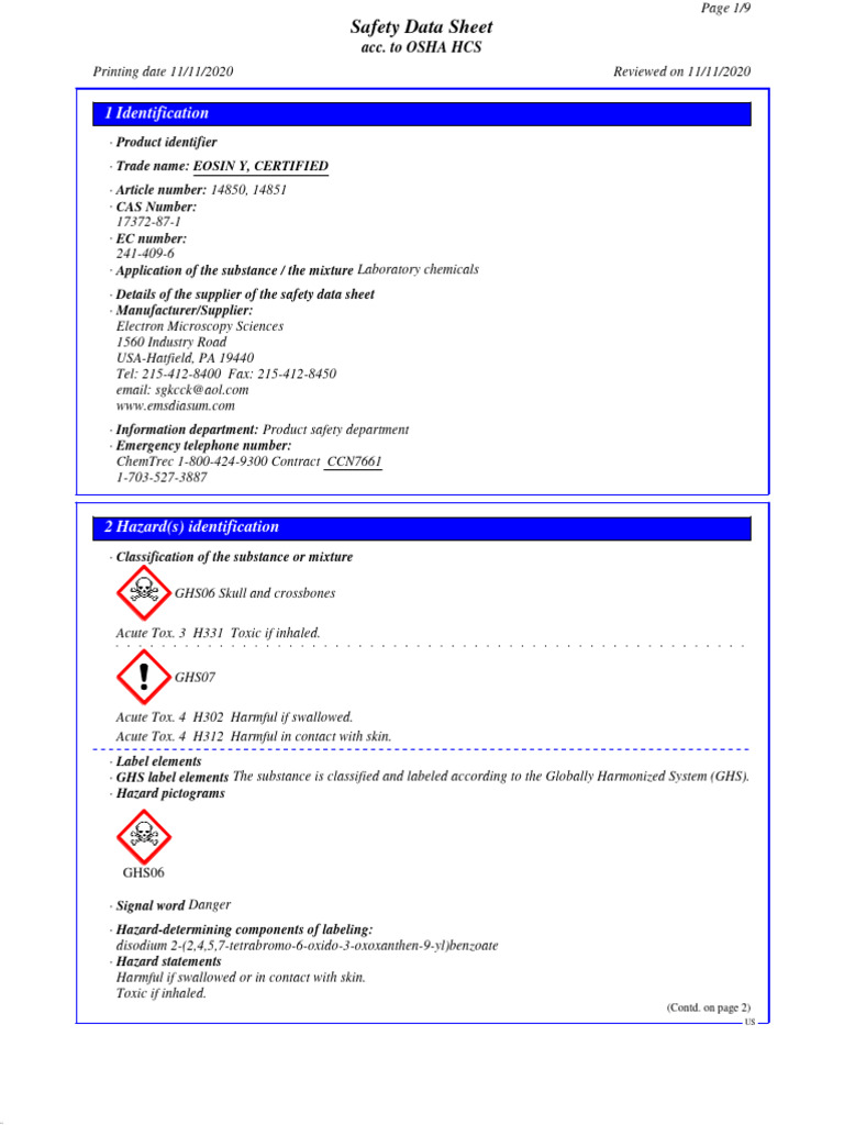 MSDS Eosin | PDF