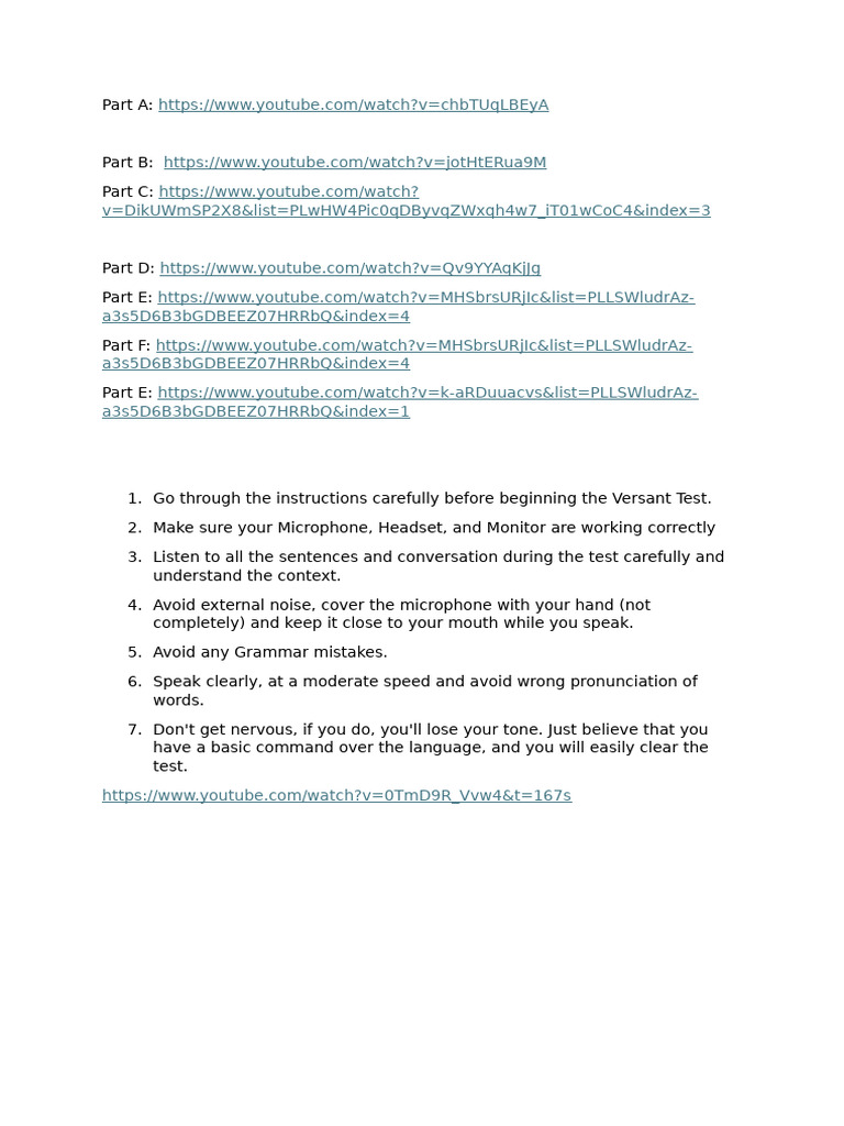 Versant Verbal Practice | PDF