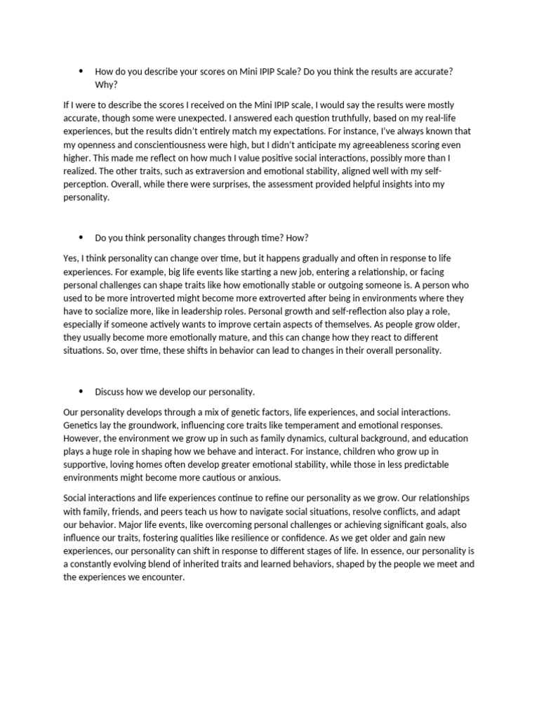 Guide Questions Mini Ipip | PDF