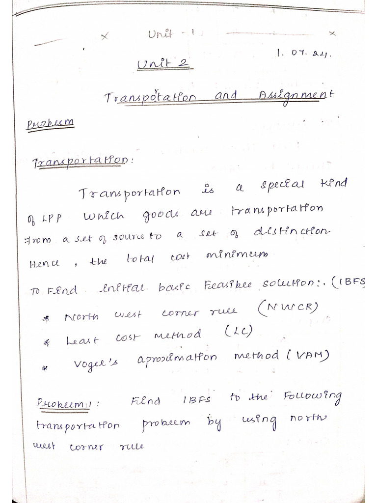 Transportations and Assignment [ Unit 2] | PDF