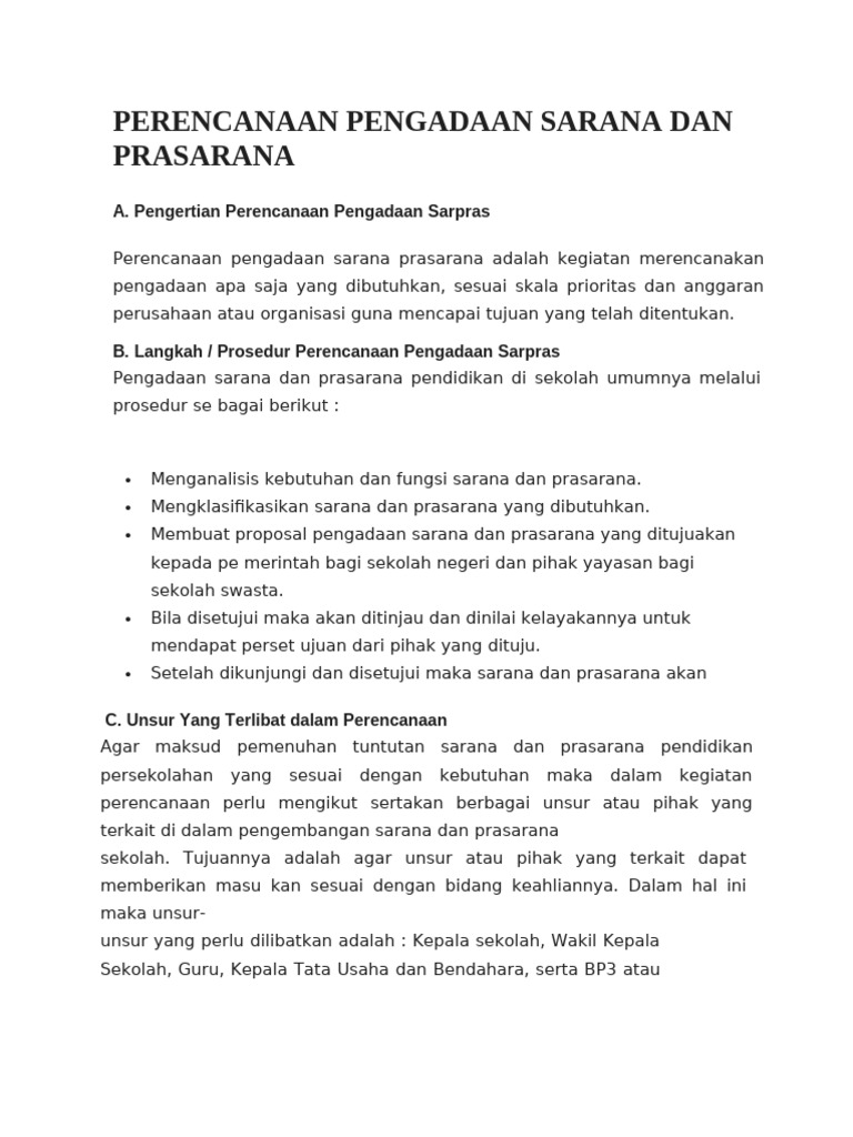 Perencanaan Pengadaan Sarana Dan Prasarana | PDF