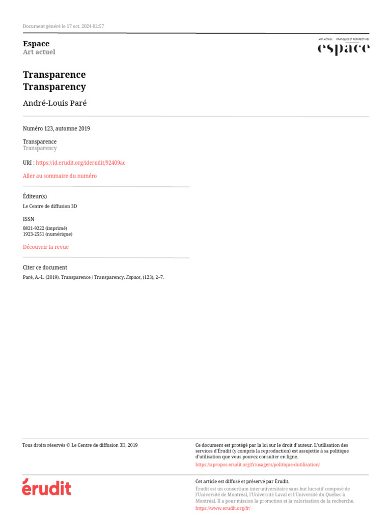 Transparence Transparency: André-Louis Paré | PDF