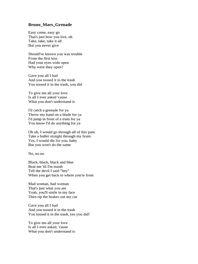 Bruno Mars Grenade | PDF