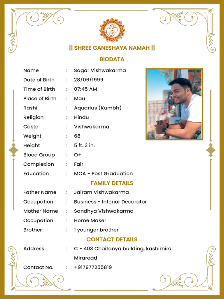 Sagar Vishwakarma Biodata | PDF