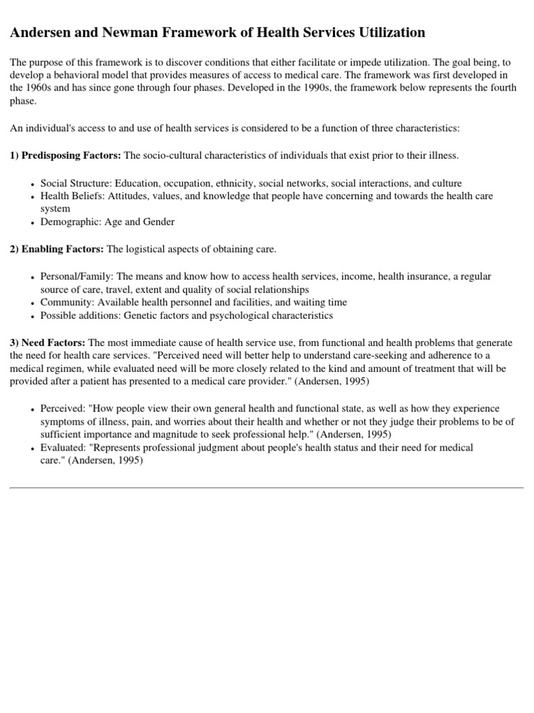 Andersen and Newman Framework | PDF | Health Care | Behavioural Sciences