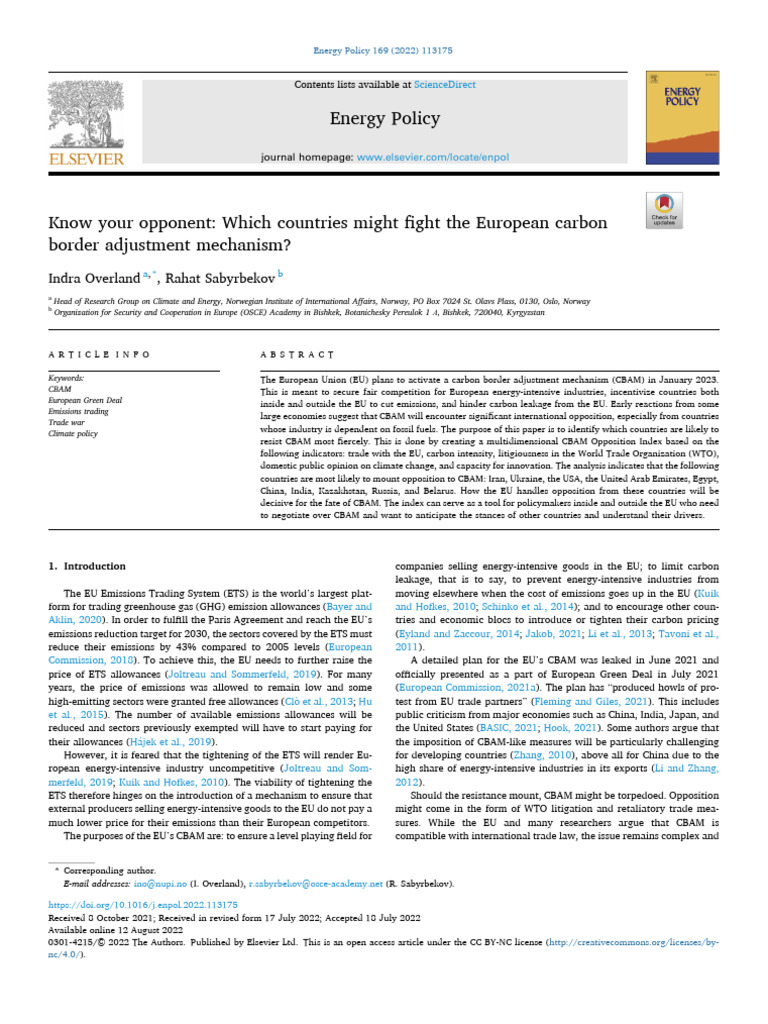 Know Your Opponent Which Countries Might Fight The European Carbon | PDF