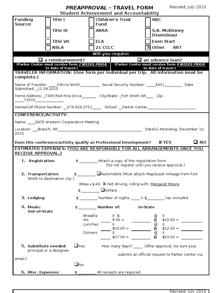 Travel Expense Pre-Approval Form | PDF | Social Science | Law