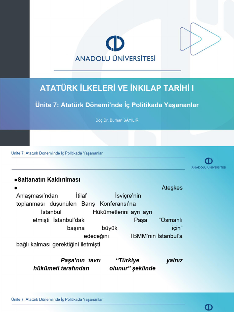 Inkılap Ünite7 Sunu | PDF