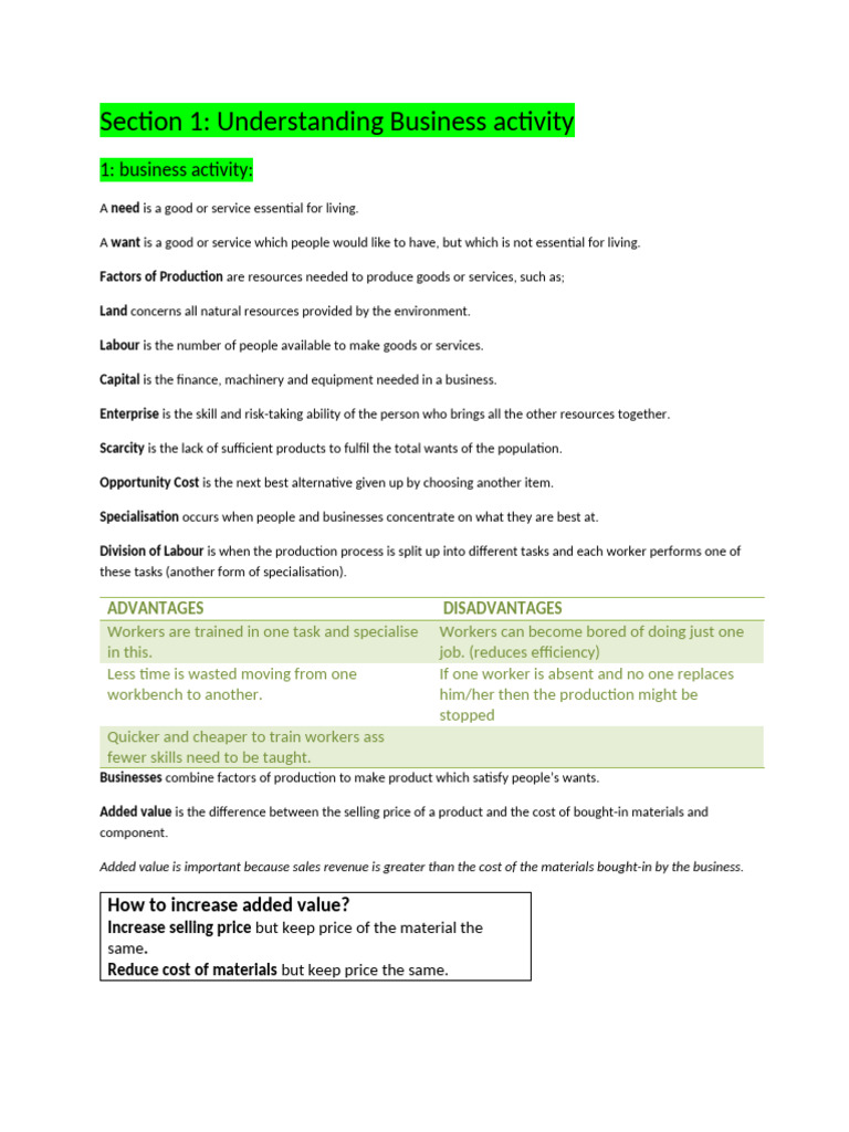 Business O Level Notes | PDF