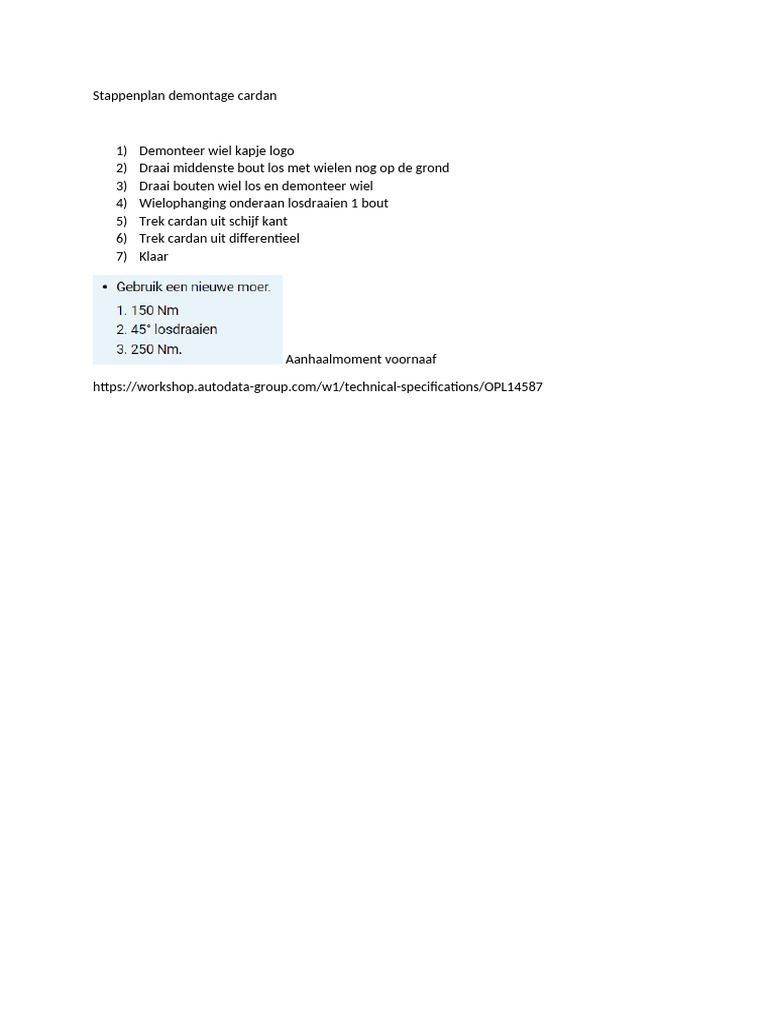 Stappenplan Demontage Cardan | PDF