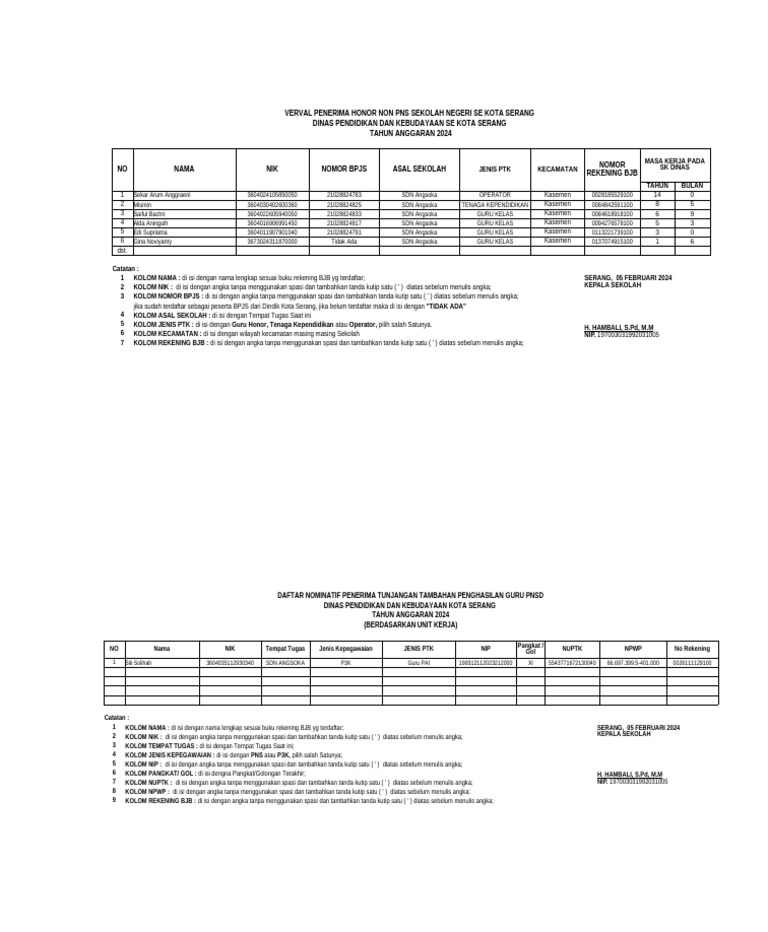 Format Isian Data Verval Tahun 2024 | PDF