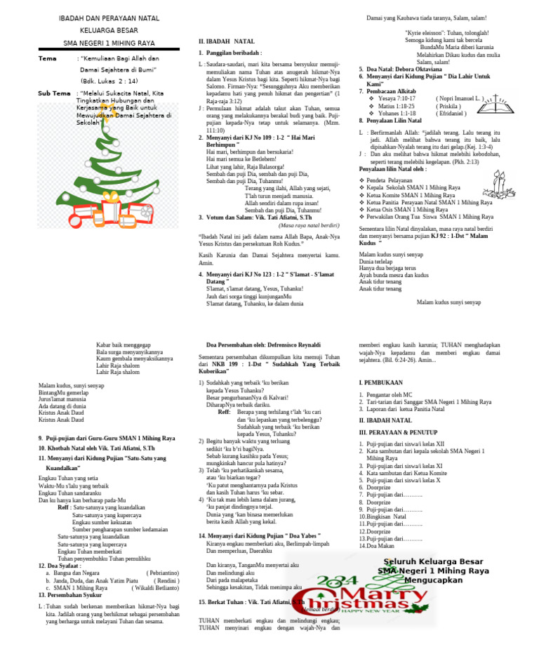 Liturgi IBADAH DAN PERAYAAN NATAL SMAN 1 MIHING RAYA 2023 | PDF