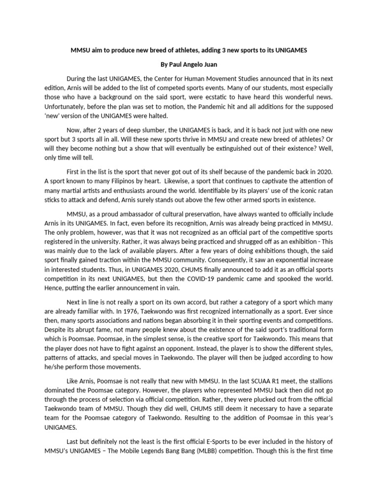 MMSU Expands UNIGAMES with New Sports | PDF