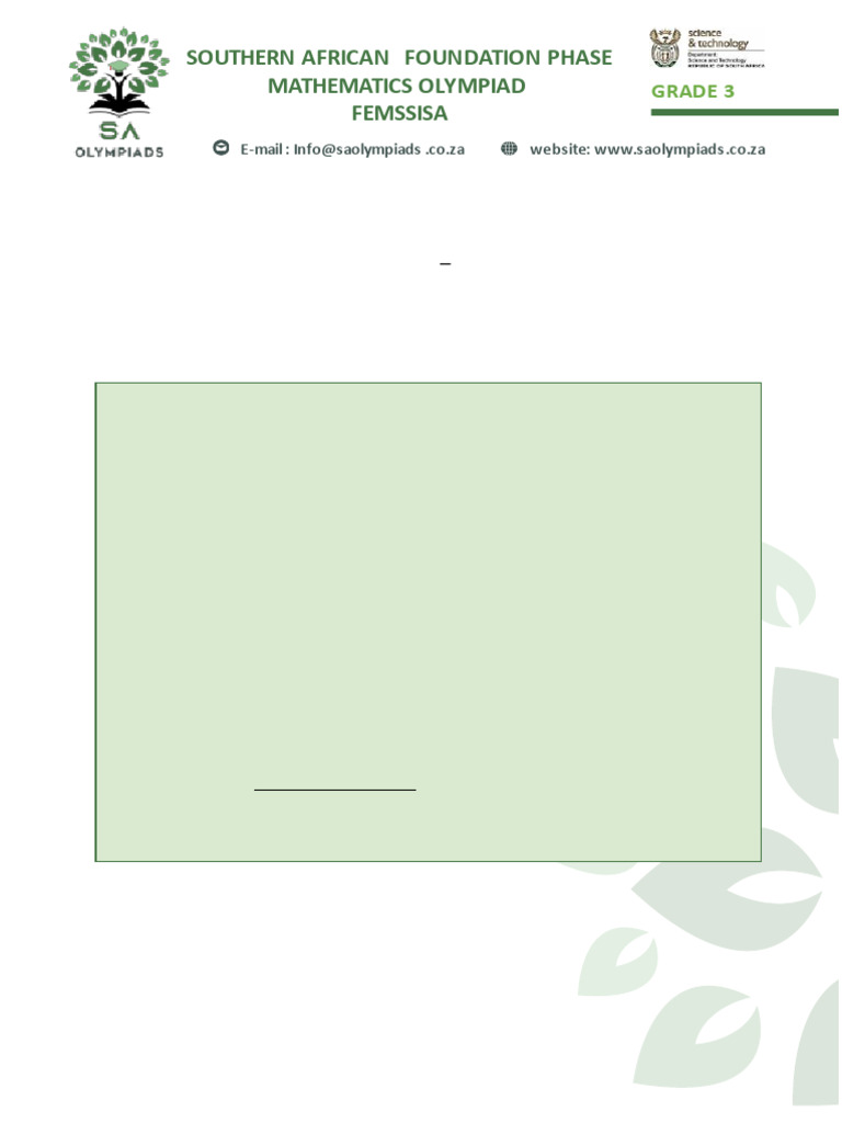 FEMSSISA-Grade-3-Mathematics-Olympiads-2023 | PDF