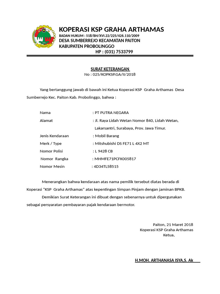 Surat Ket Koperasi KSP | PDF