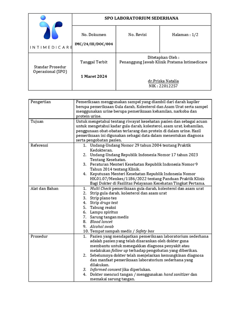 SPO Laboratorium Sederhana | PDF