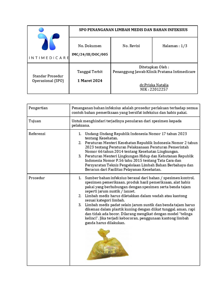 SPO Penanganan Bahan Infeksius | PDF