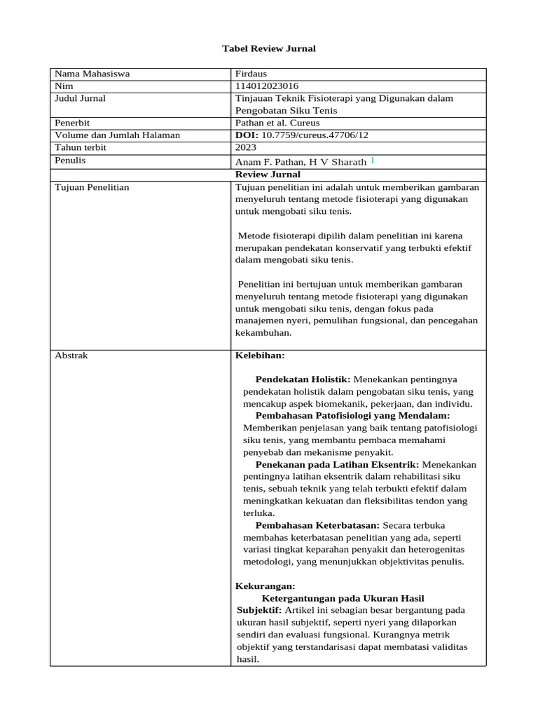 Tabel Review Jurnal | PDF