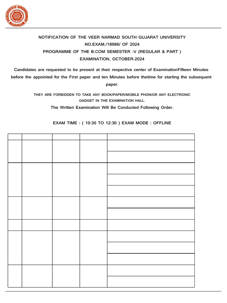 Theory Time Table | PDF