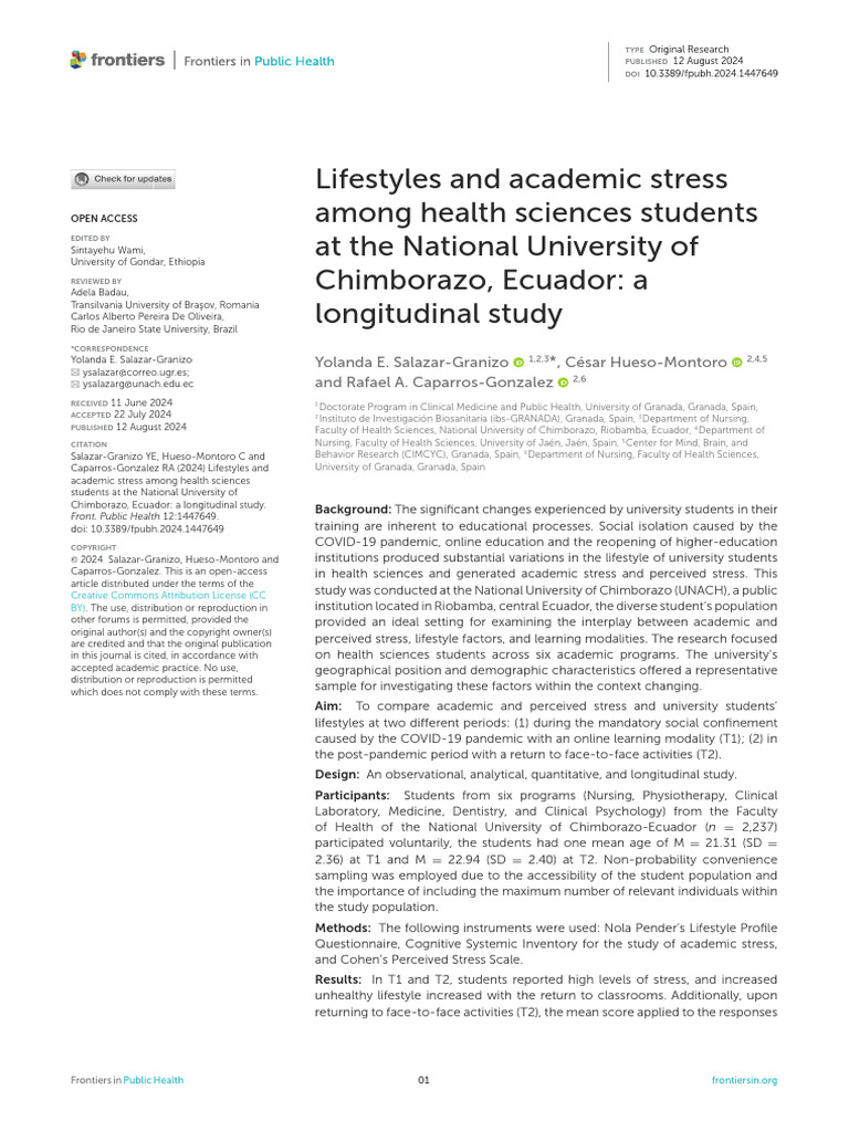 Lifestyles and Academic Stress Among Health Sciences Students at The ...
