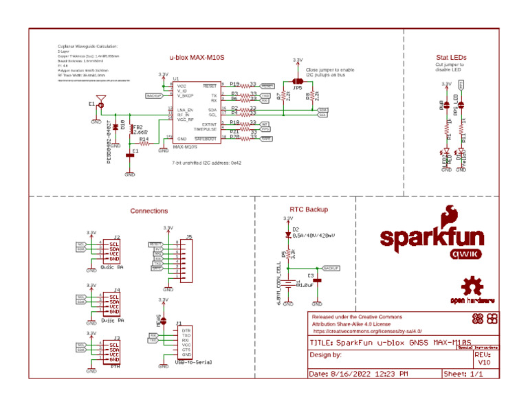 SparkFun U-Blox GNSS MAX-M10S Schematic v10 | PDF