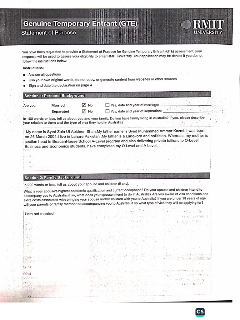 Zain RMIT Statement of Purpose | PDF