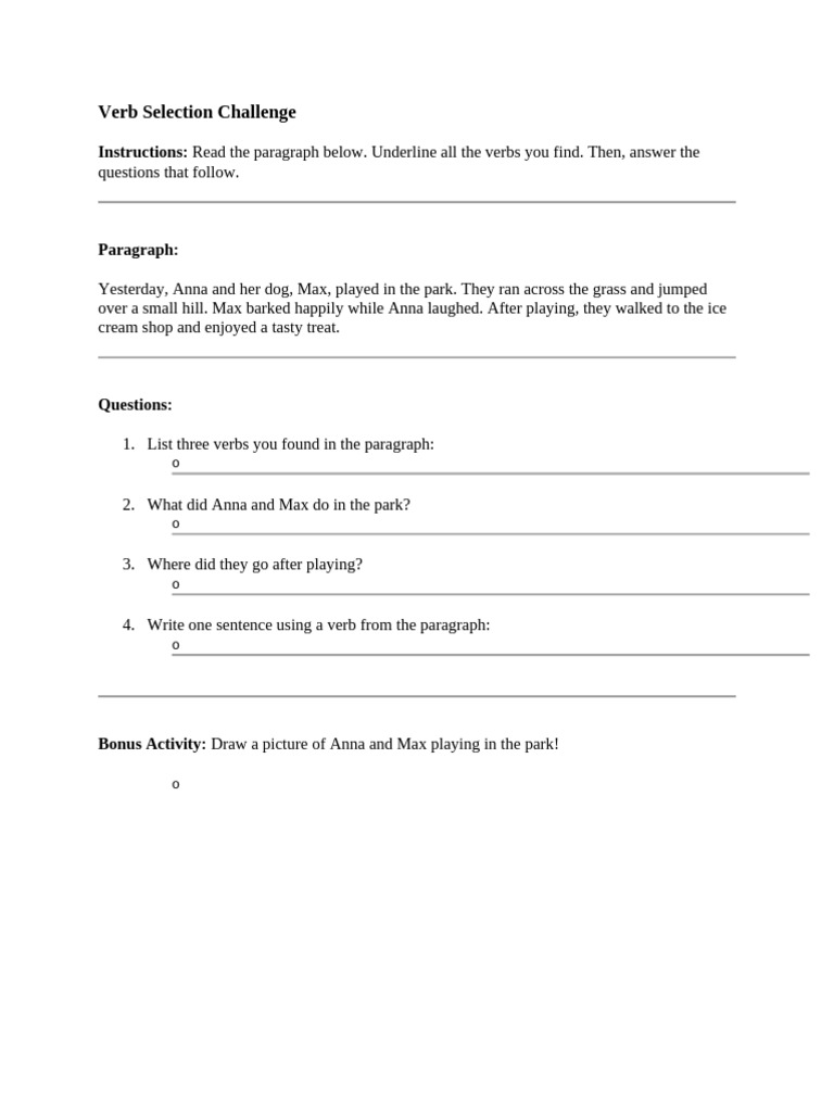 Verb Worksheet | PDF