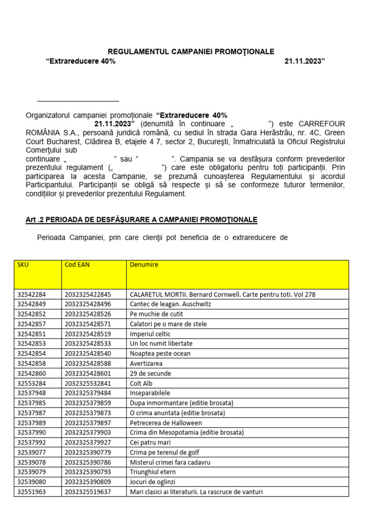 Regulament Extrareducere CARTE | PDF