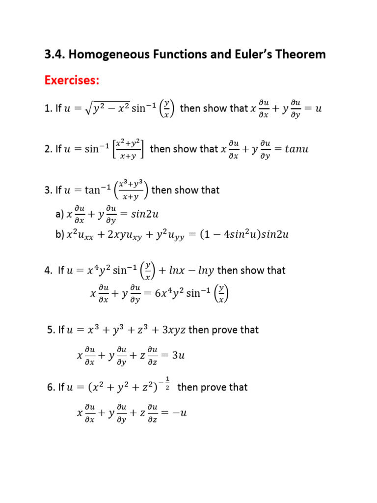 Exercises:: 3.4. Homogeneous Functions and Euler's Theorem | PDF