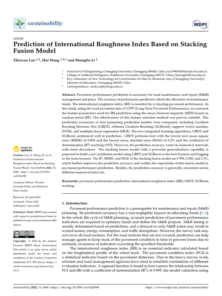 Luo Et Al 2022 Prediction Of International Roughness Index Based On Stacking Fusion Model