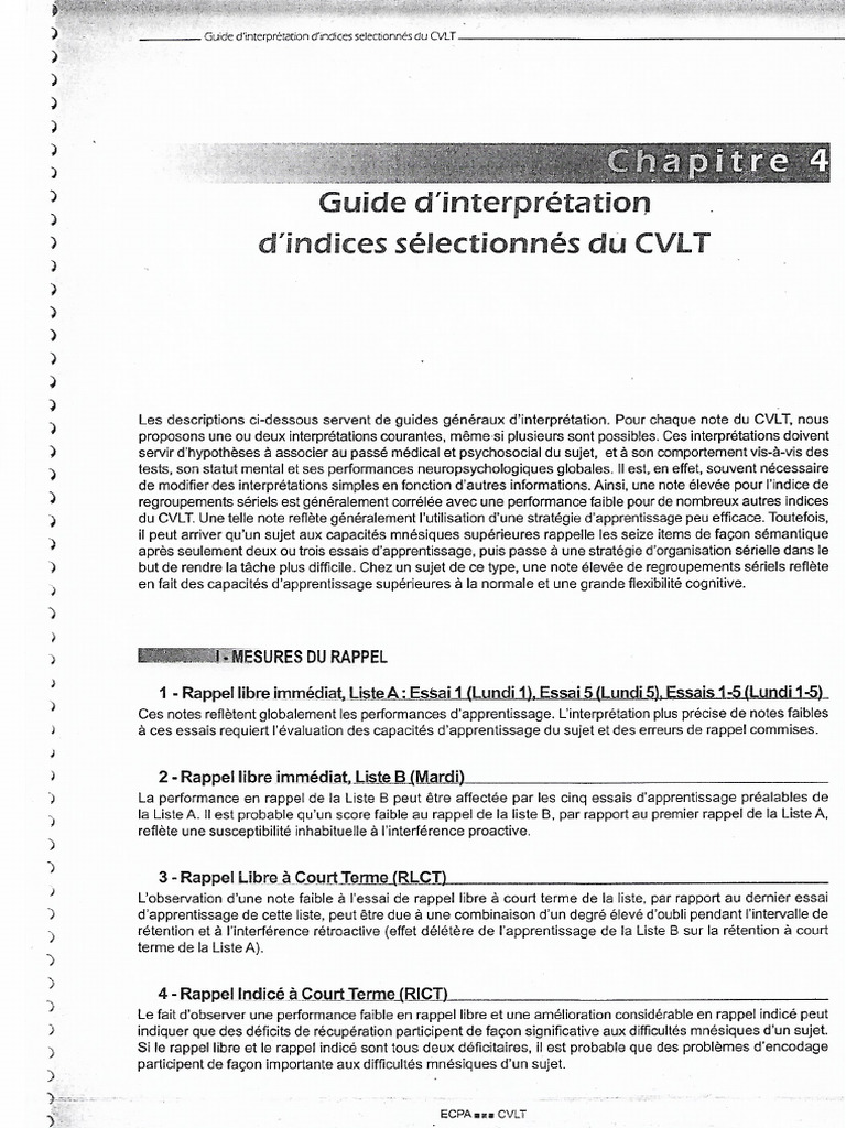 Interprétation Des Indices Du CVLT | PDF