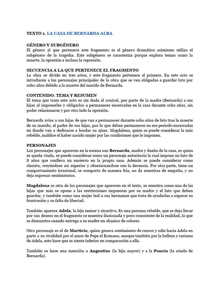Análisis de "La Casa de Bernarda Alba" | PDF