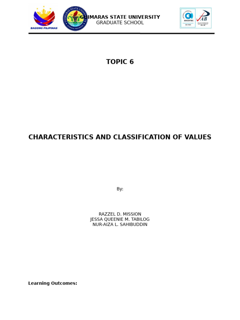 Lesson 6 Characteristics and Classification of Values Study Note | PDF