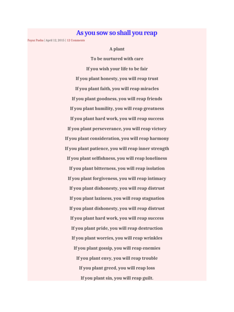 As You Sow So Shall You Reap | PDF