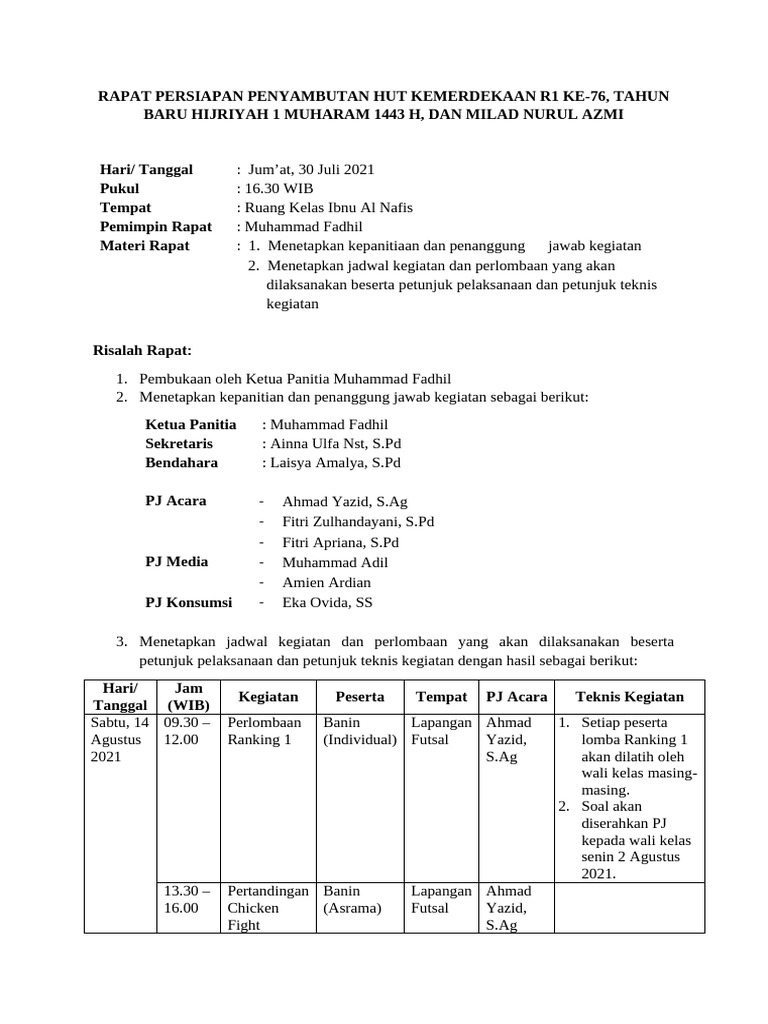 NOTULEN RAPAT 17 Agustus | PDF