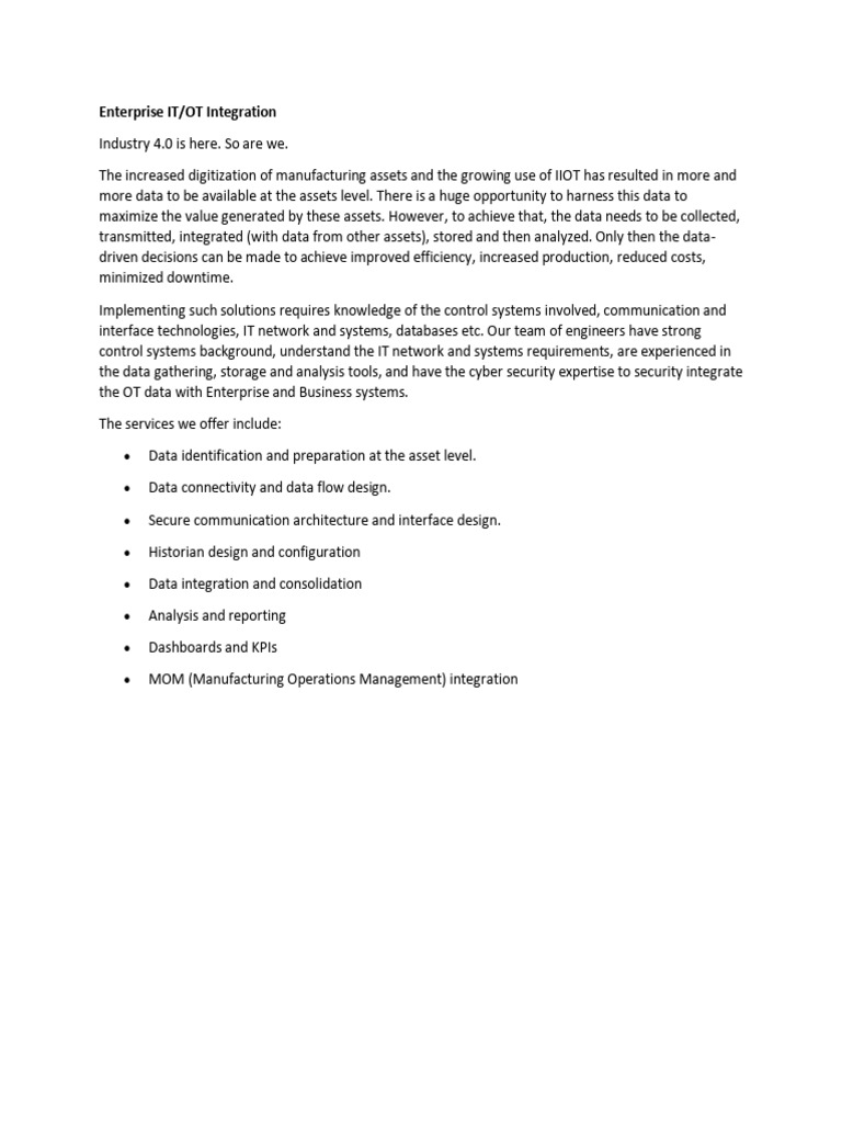 Enterprise ITOT Integration | PDF