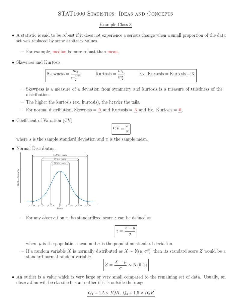 Example Class 3 - Skewness and Kurtosis | PDF